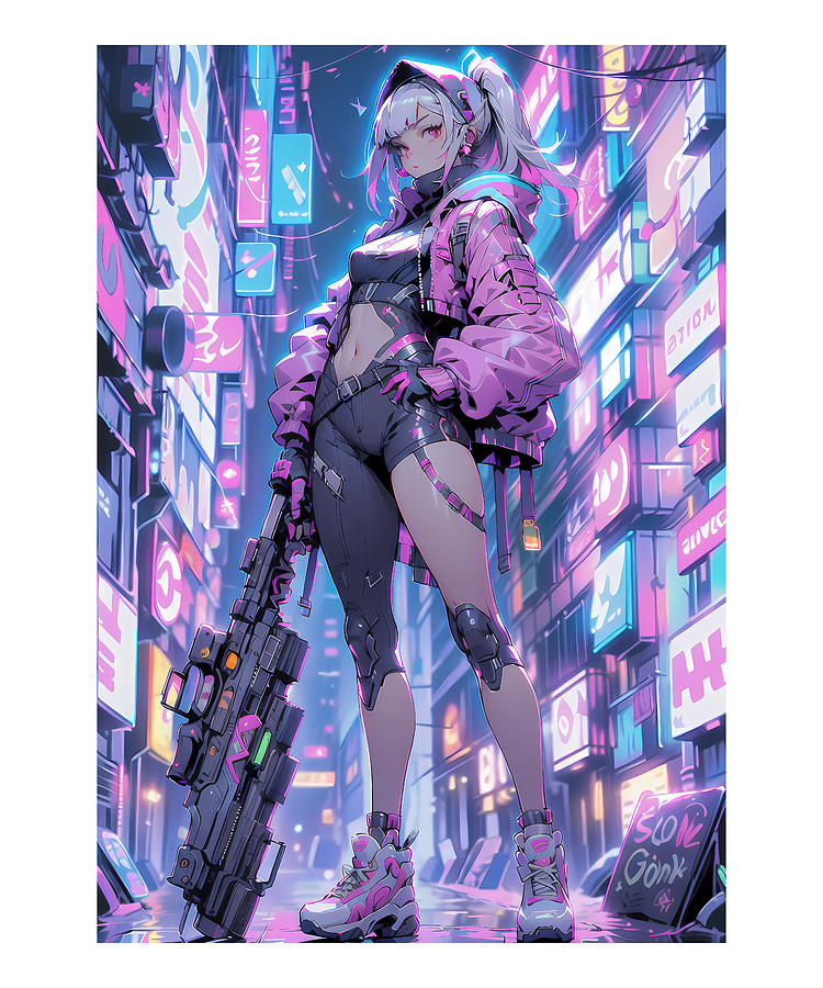 Kawaii Sexy Anime Manga Cyberpunk Girl In Neo Tokyo White Hair Digital Art By Lost Envy Fine