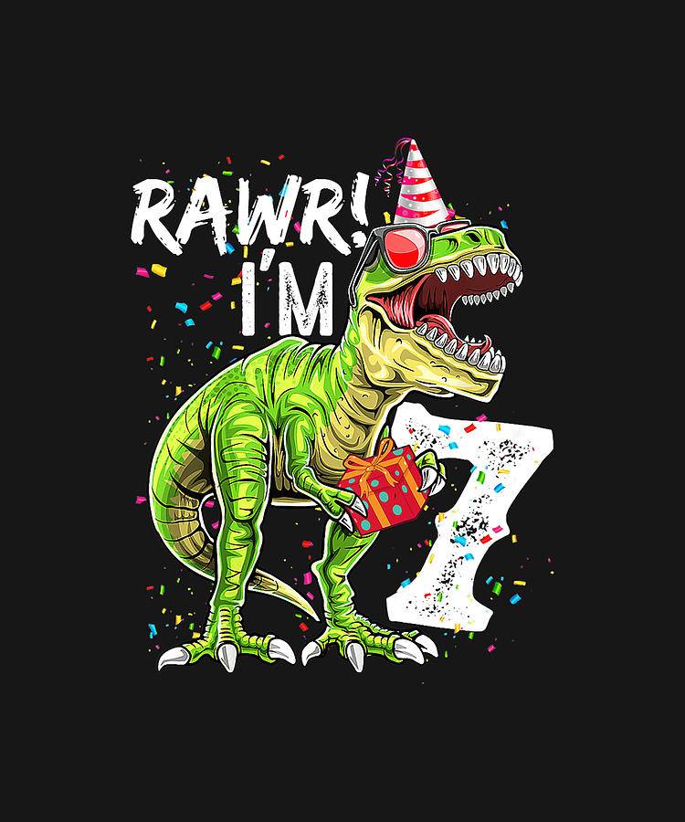 Kids Kids Rawr I'm 7 7th Birthday T Rex Dinosaur Party Drawing by DHBubble - Pixels