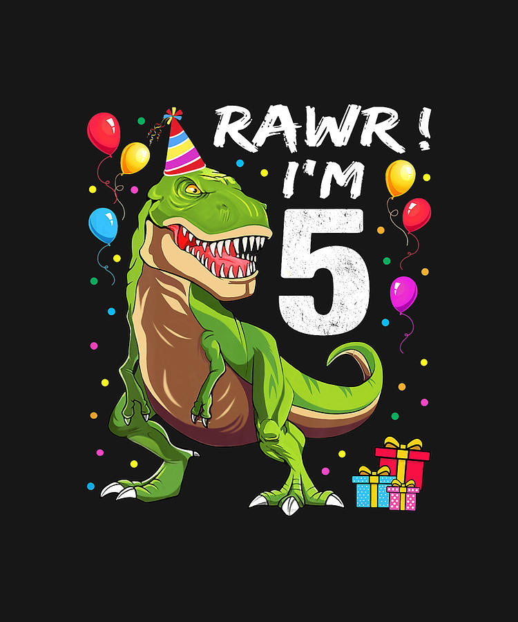 Kids Rawr I'm 5 5th Birthday Party T Rex Dinosaur for Boys Drawing by DHBubble - Fine Art America