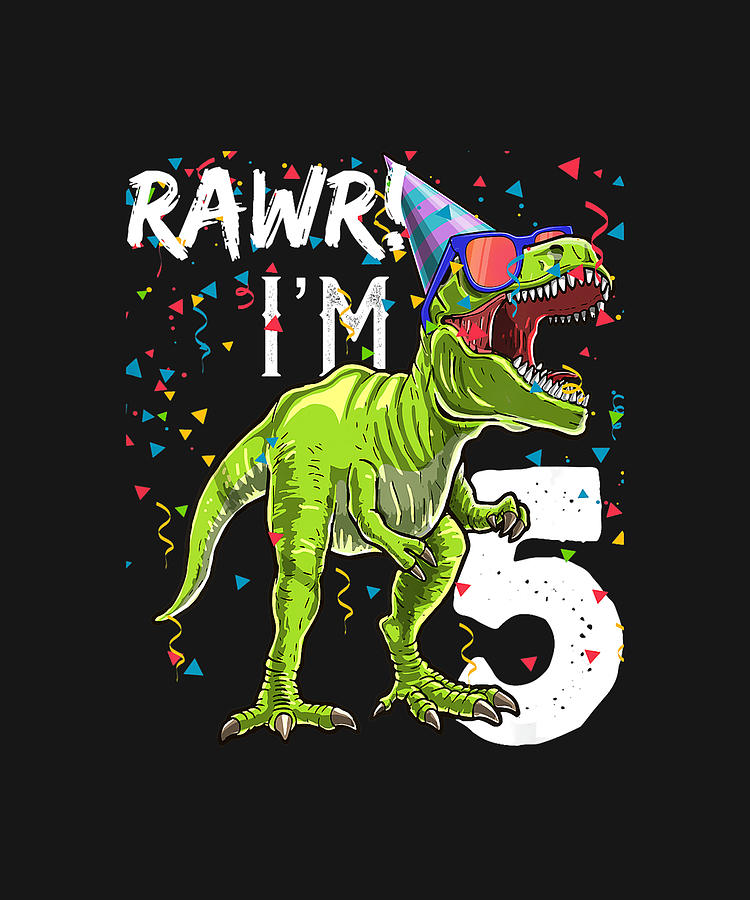 Kids Rawr I'm 5 5th Birthday T Rex Dinosaur Party Gift for Boys Drawing by DHBubble - Fine Art ...