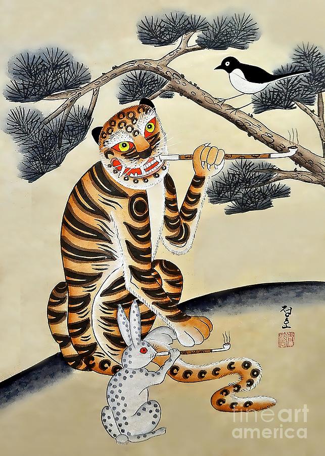 Korean Minhwa Tiger with Pipe Painting by Bailey Matthews - Pixels