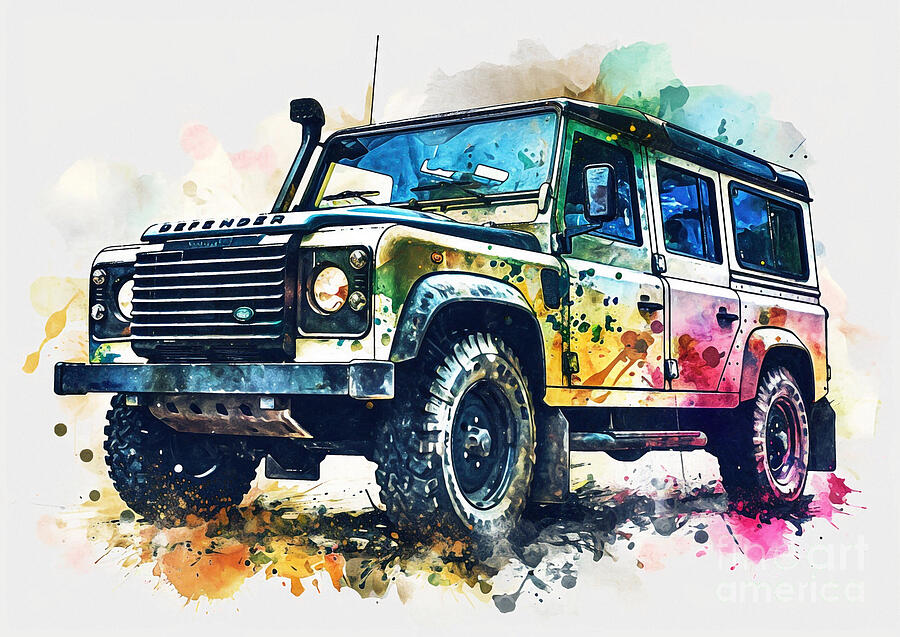 Land Rover Defender 110 auto vibrant colors Painting by Clark Leffler ...