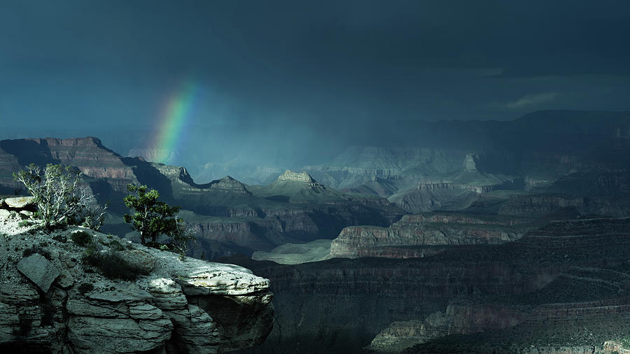Landscapes National Parks The Grand Canyon Thundershower Rainbow Vista AZ F90g Digital Art by ...
