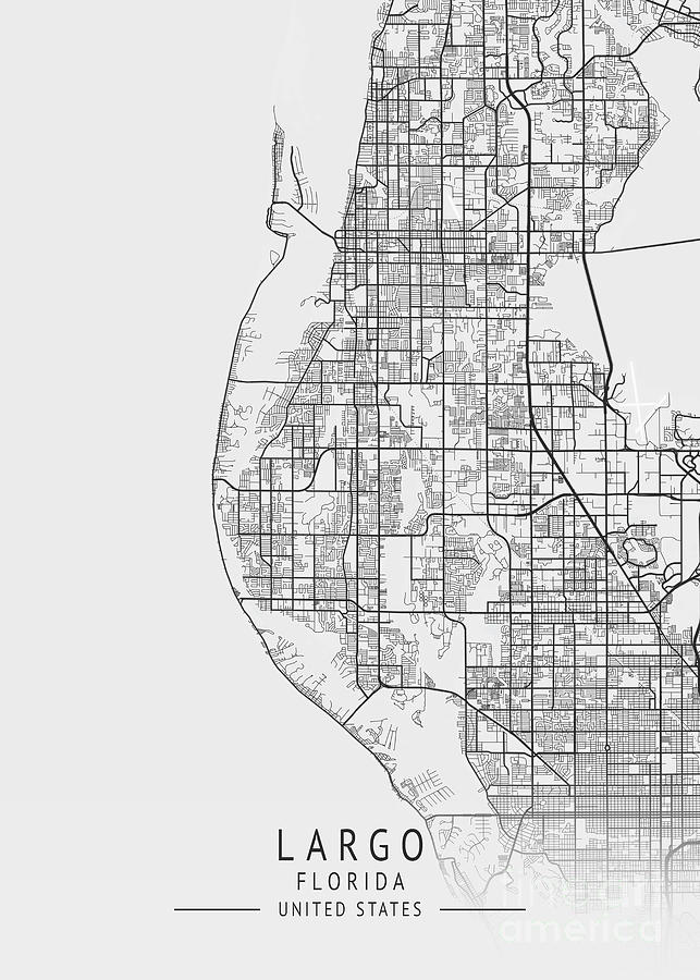 Largo - Florida US Gray City Map Digital Art by Tien Stencil - Fine Art ...