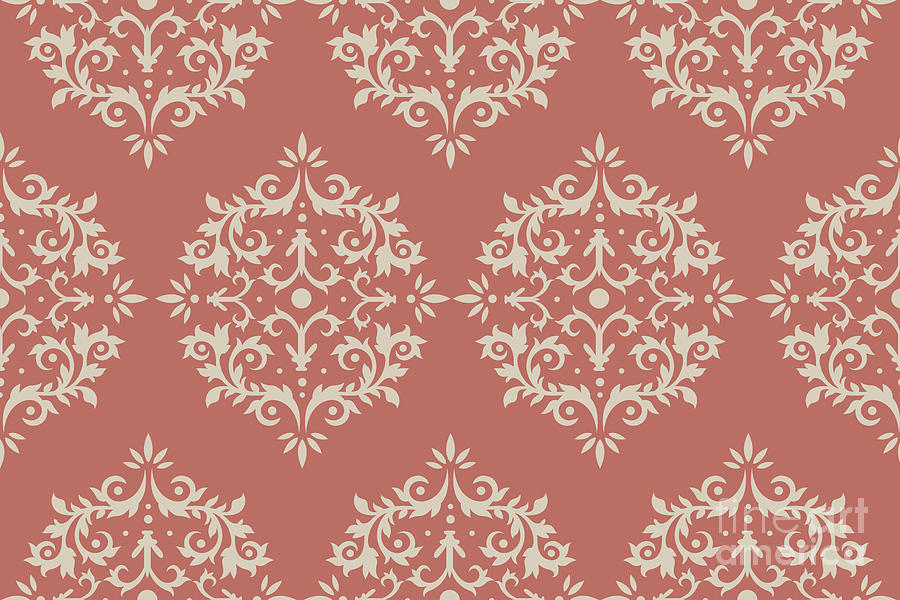 Light Beige Dark Peach Damask Scroll Pattern 2021 Color of the Year ...