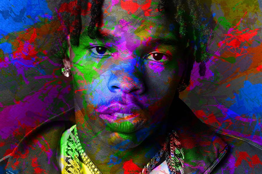 Lil Baby Famous Rapper Paint Splatters Colorful Portrait Mixed Media by ...