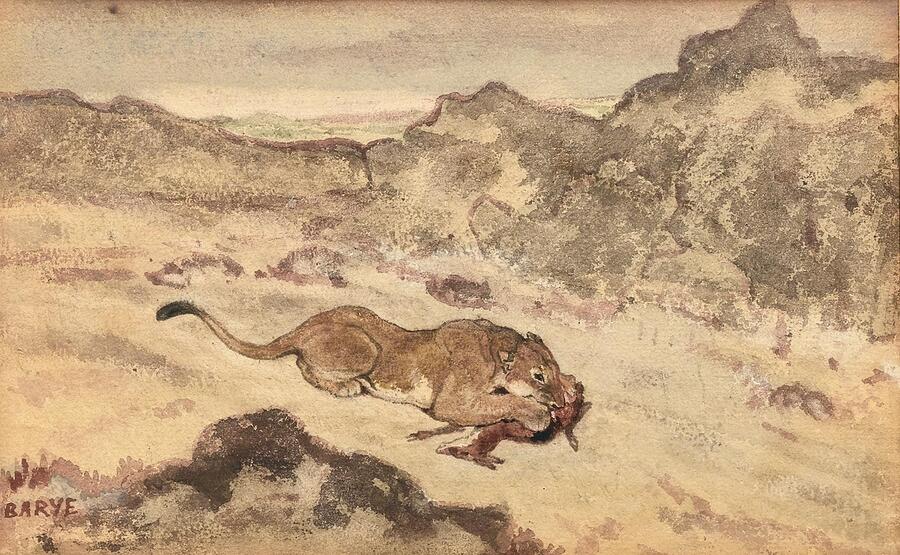 Lion Devouring A Gazelle Drawing by Antoine Louis Barye French - Fine ...