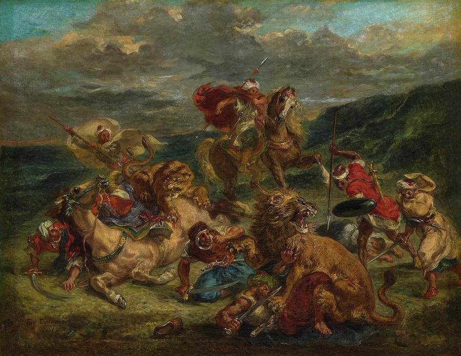 Lion Hunt. Eugene Delacroix, French, 1798-1863. Painting by Eugene ... Lion Hunt. Eugene Delacroix, French, 1798-1863. Painting by Eugene ...