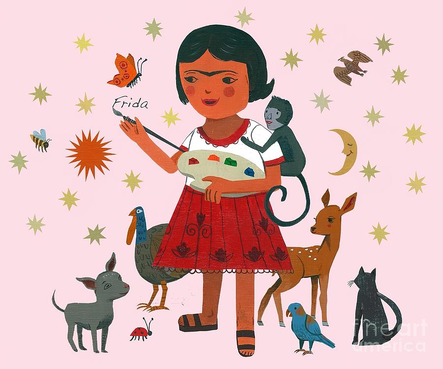 Little Frida Kahlo and Her Animalitos Painting by Grant Leah | Pixels
