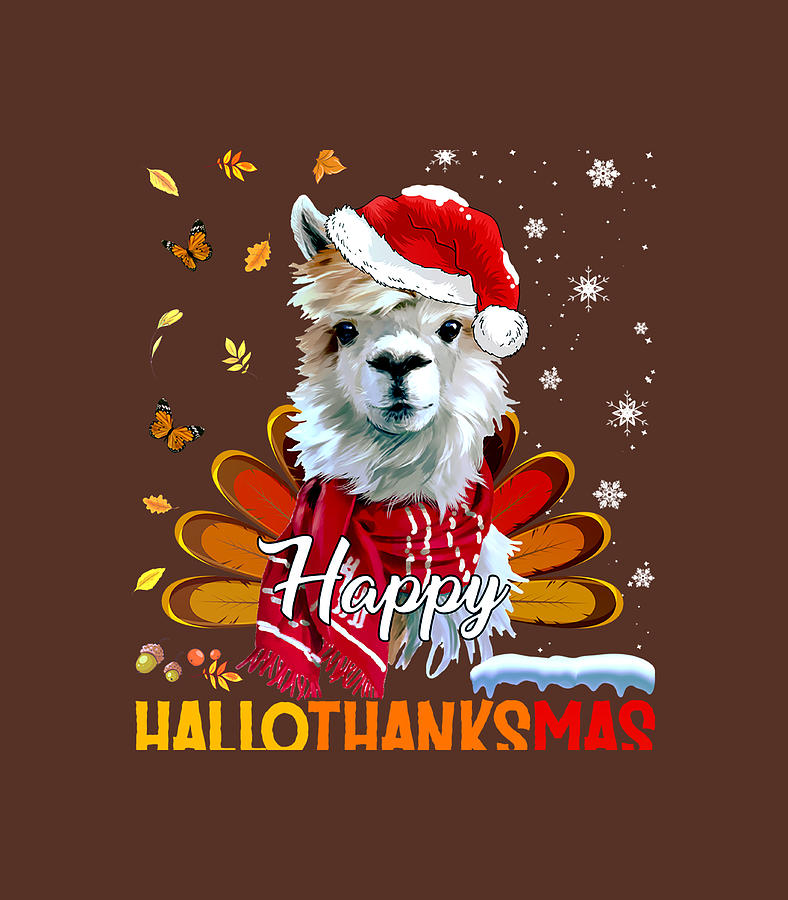 Llama Halloween And Merry Christmas Happy Hallothanksmas Digital Art by ...