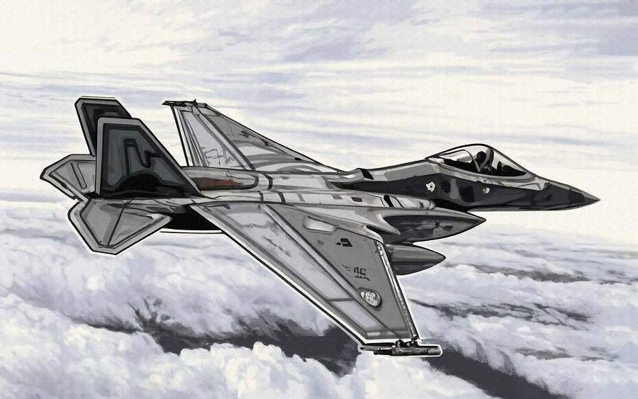 Lockheed Martin F 22 Raptor F 22 American Military Aircraft Fighter Usaf Drawing by Lowell ...