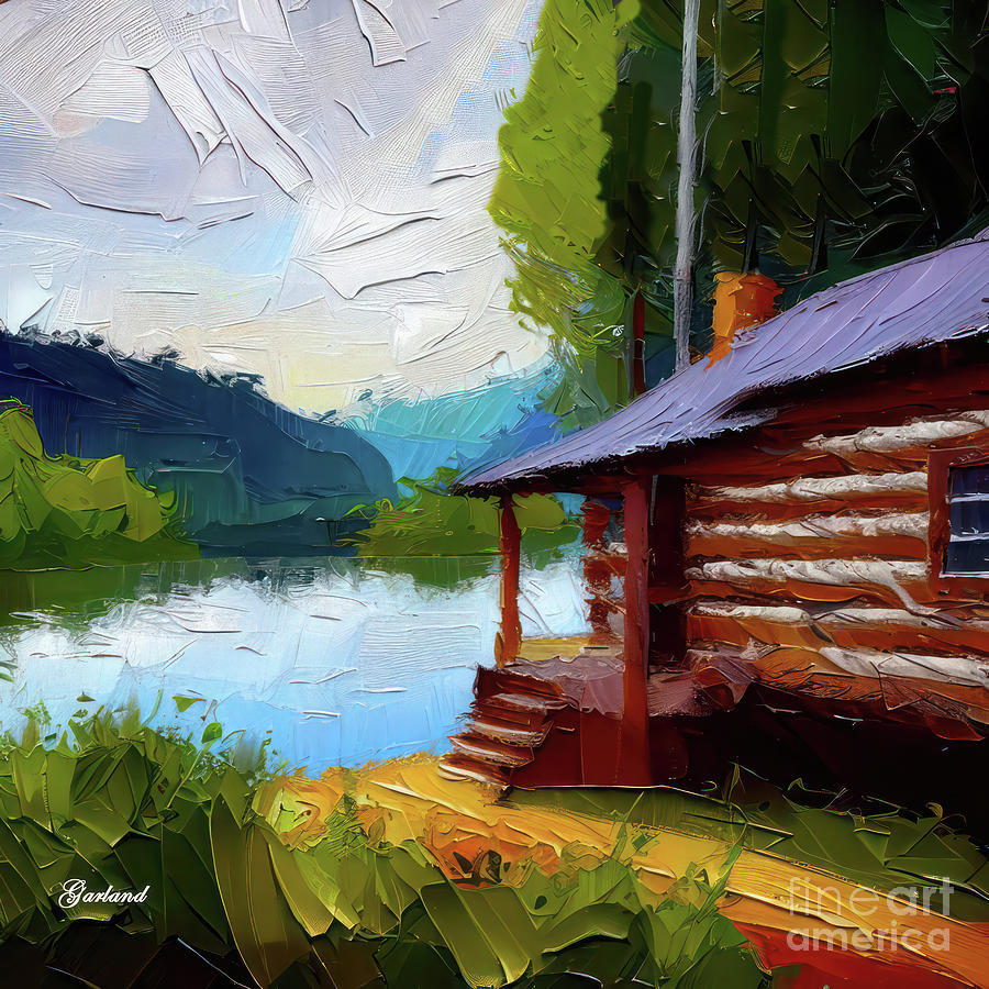 Log Cabin On The Lake Digital Art by Garland Johnson - Fine Art America