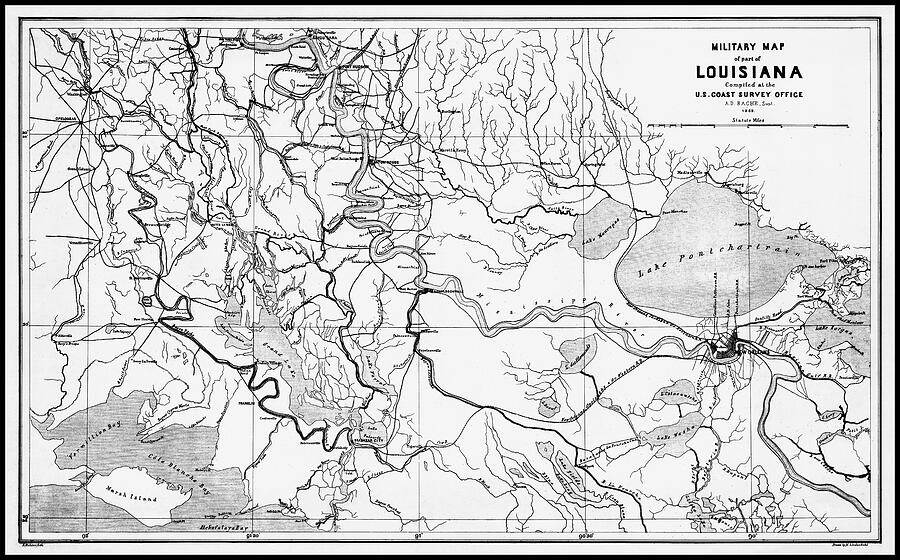 Louisiana Vintage Military Map 1863 Black and White Photograph by Carol ...