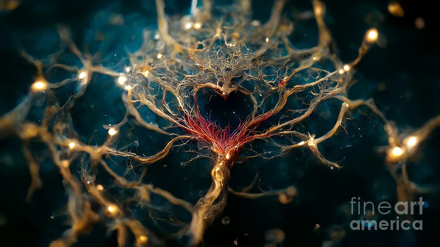 Macro Close Up Of Quantum Connections Of A Single Neuron Branching Out