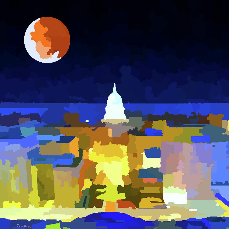 Madison Wisconsin Super Moon Skyline Digital Art by Jon Baran - Fine ...