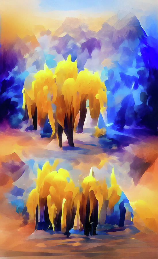 Magical Trees 03 Golden and Blue Enchanted Forest Digital Art by ...