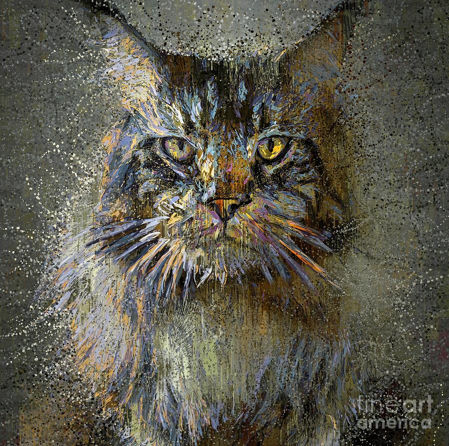 Maine Coon Cat Portrait - 3, Abstract Artwork Digital Art by Philip ...