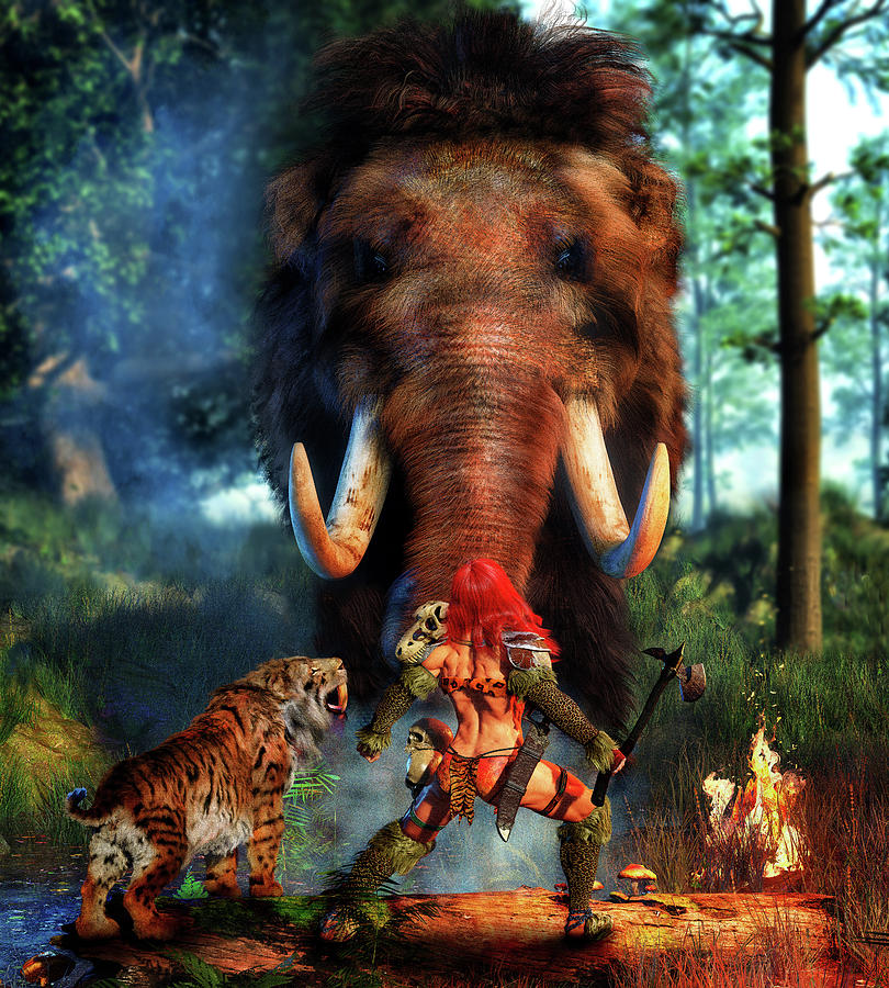 Mammoth infront of Red Sonja and Tiger Digital Art by Stephan Grixti ...