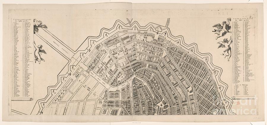 Map of Amsterdam with cityscape upper part anonymous, 1676 - in or before 1699 Painting by Shop ...