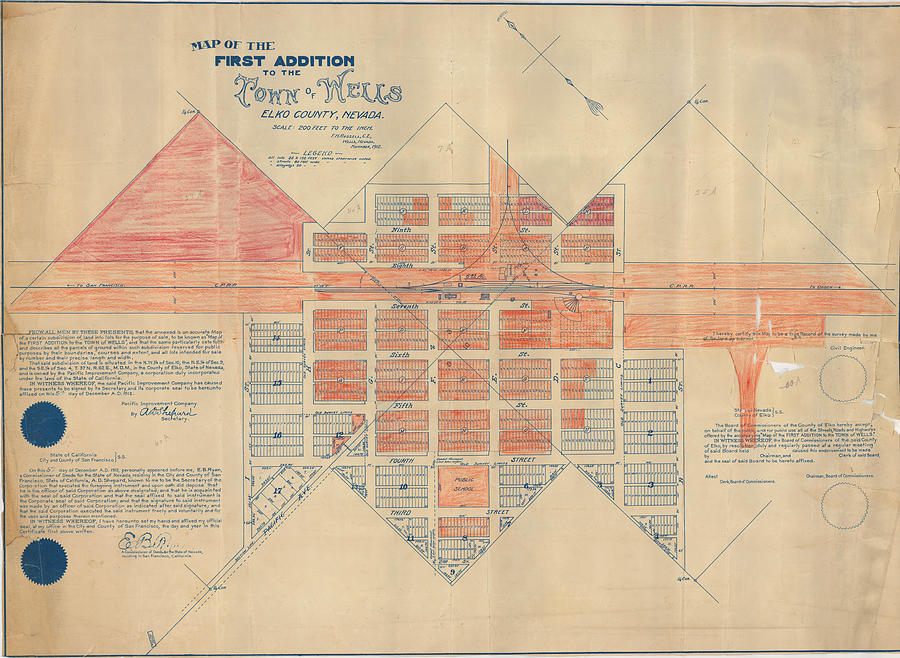 Map of the First Addition To The Town of Wells Elko County Nevada ...