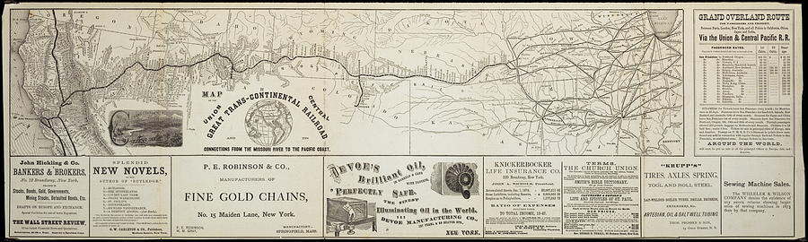 Map of the Great Transcontinental Railroad Painting by MotionAge ...