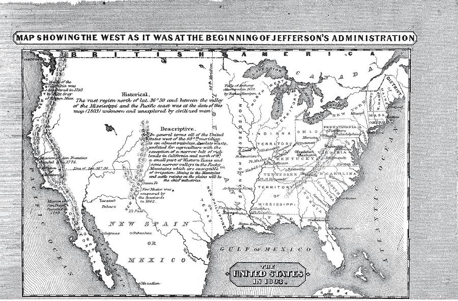 Map Showing the West as it was in Jefferson's Administration Painting ...
