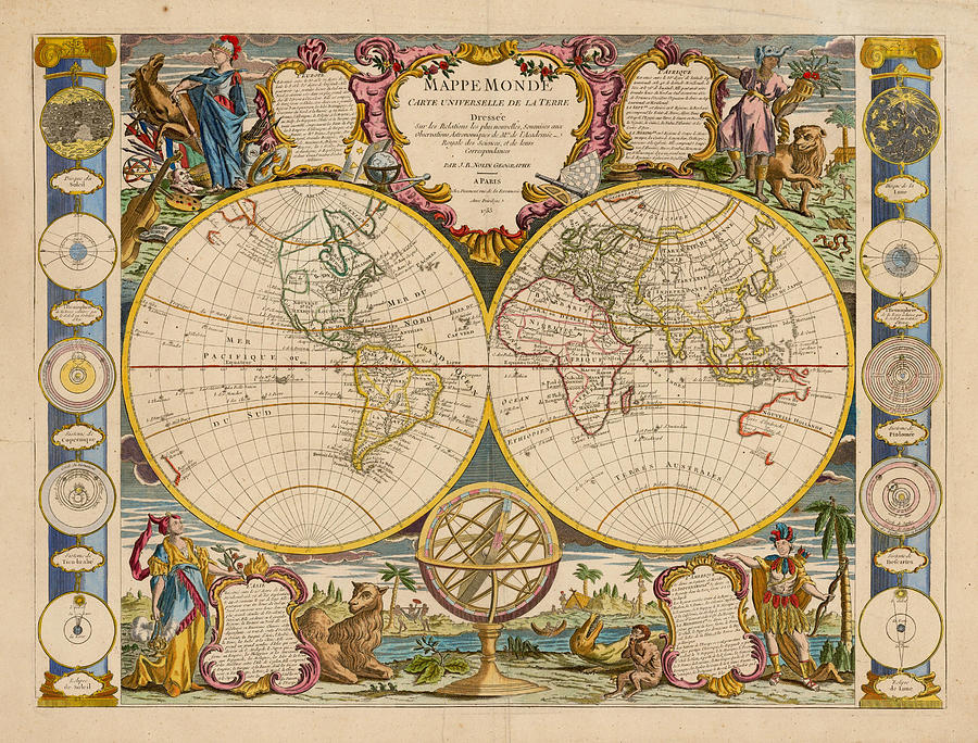 Mappe Monde Carte Universelle de la Terre Dressee Sur les Relations les plus nouvelles Soumises ...