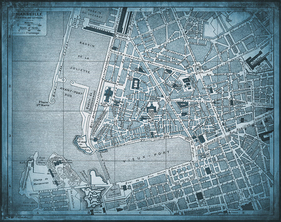 Marseille France Vintage City Map 1925 Blue Photograph by Carol Japp ...