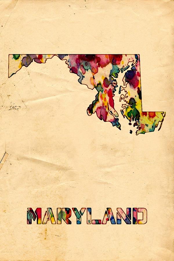 Maryland Map Poster Watercolor Painting by Beautify My Walls - Fine Art ...
