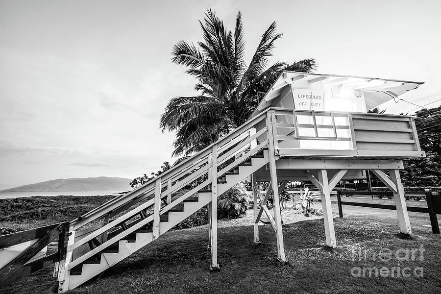Maui Kamaole Beach Lifeguard Station Black and White Photo Photograph ...