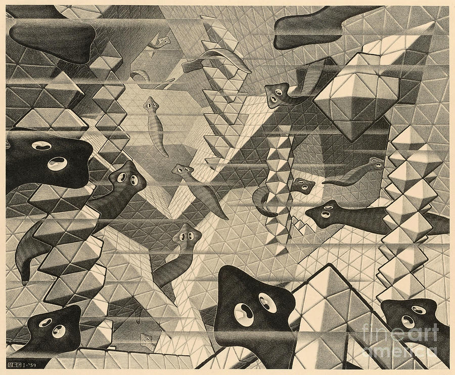 M.C. Escher - Flatworms, 1959 Drawing by Magical Vintage - Fine Art America