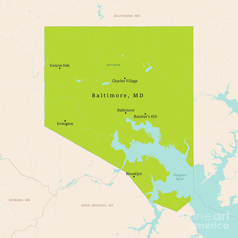 Md Baltimore County Vector Map Green Digital Art By Frank Ramspott