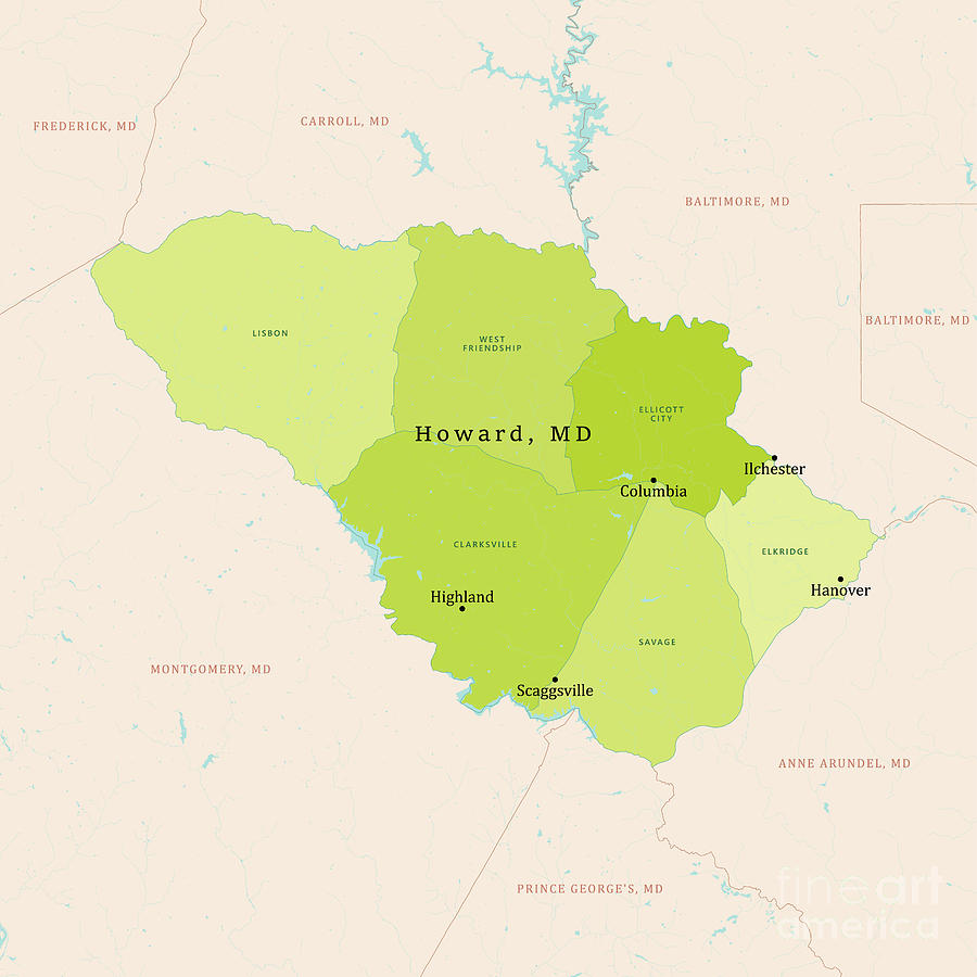 Md Howard County Vector Map Green Digital Art By Frank Ramspott Fine