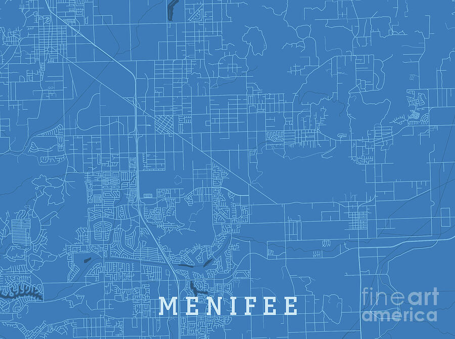 Menifee CA City Vector Road Map Blue Horizontal by Frank Ramspott
