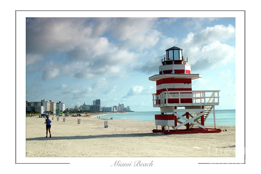 Miami Beach Fl. USA Jogging past the Art Deco lifeguard stations ...