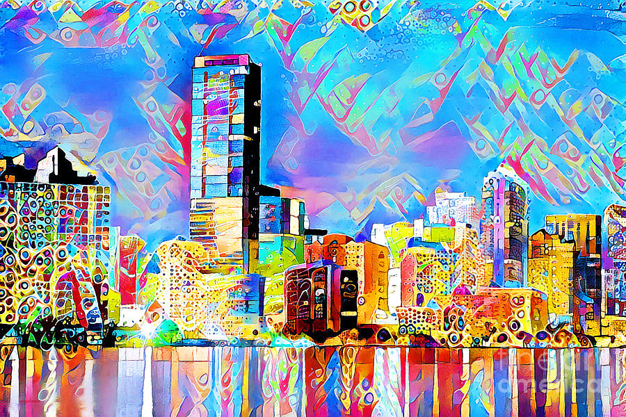 Miami Florida Skyline in Contemporary Vibrant Happy Color Motif ...