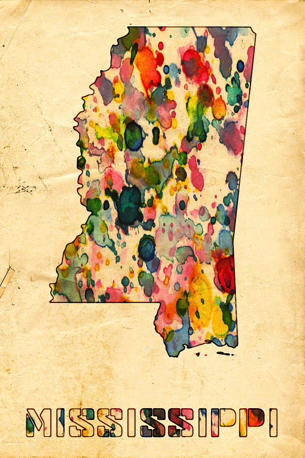 Mississippi Map Poster Watercolor Painting by Beautify My Walls - Fine ...