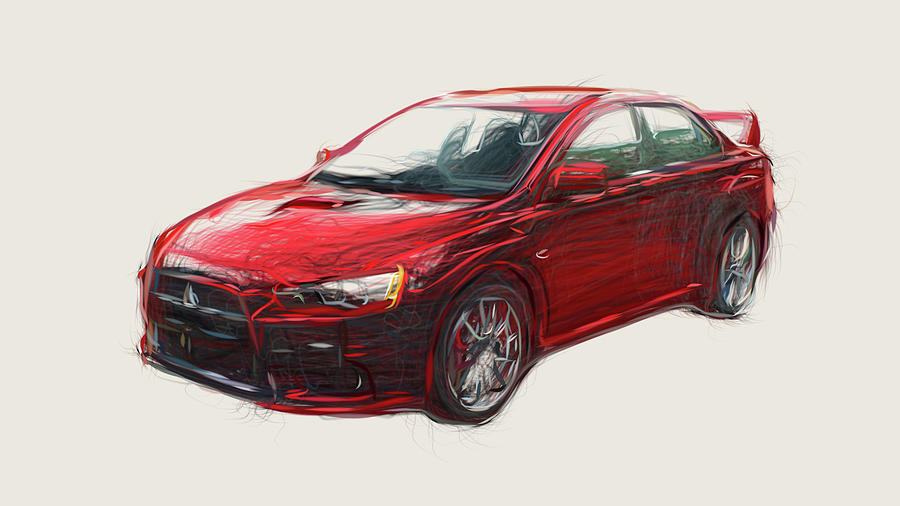 Mitsubishi Lancer Evolution X Car Drawing Digital Art by CarsToon ...