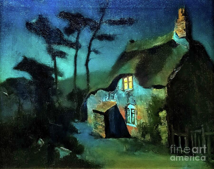 Moonlight, Thatch Roof House, Carmel by Charles Peters 1923 Painting by ...