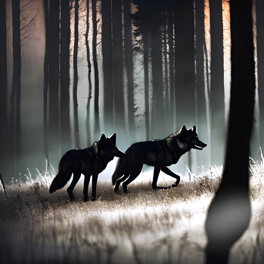 Moonlit Majesty The Mysterious Wolves of the Forest Digital Art by Evan ...