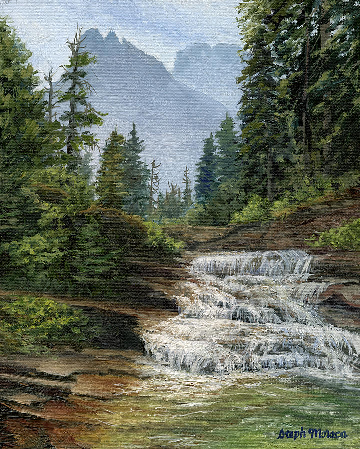 Mountain Cascade Painting by Steph Moraca - Fine Art America
