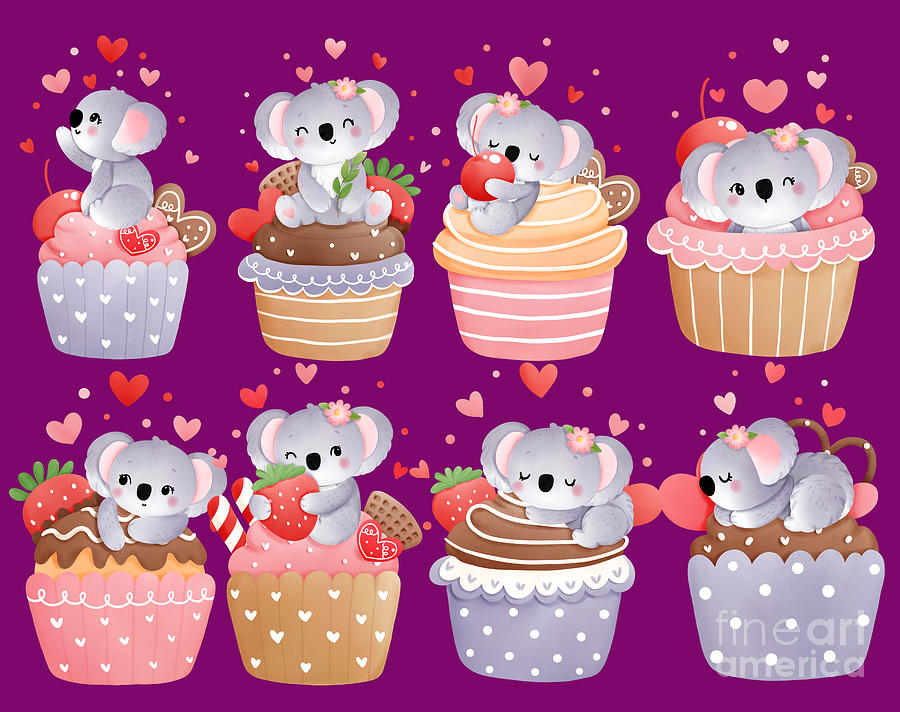 Cupcake Loving Koalas Digital Art by Arkitekta Art - Pixels