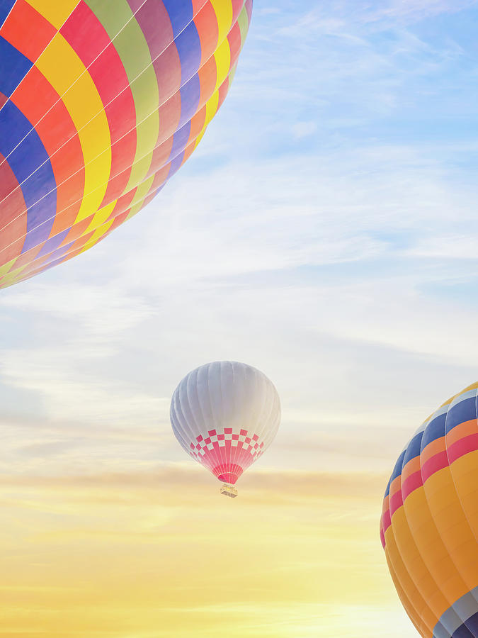 Multi Color Hot Air Balloon Flying Over Sunrise Sky Photograph by Mongkolchon Akesin - Pixels