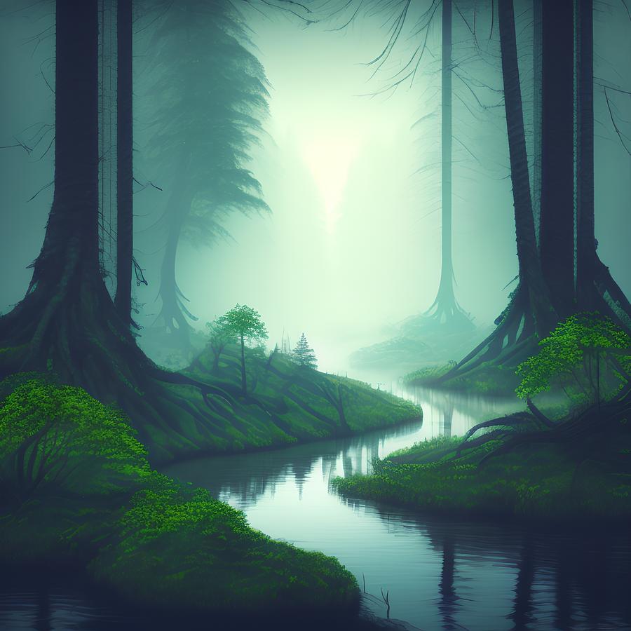 Mysterious Forest, Generative AI Illustration Digital Art by Miroslav Nemecek - Fine Art America