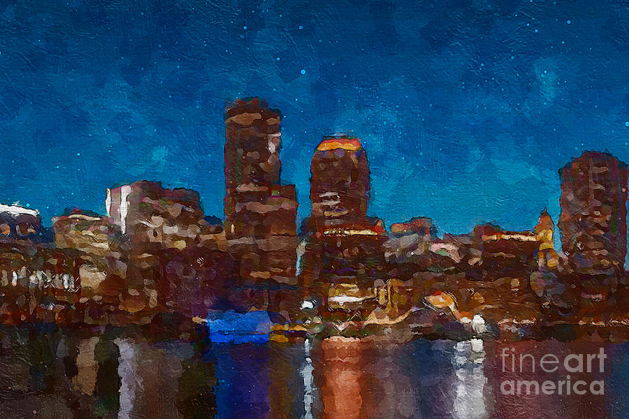 N2233 USA Rivers Houses Boston Night Cities Digital Art by Sherman Barrows - Fine Art America