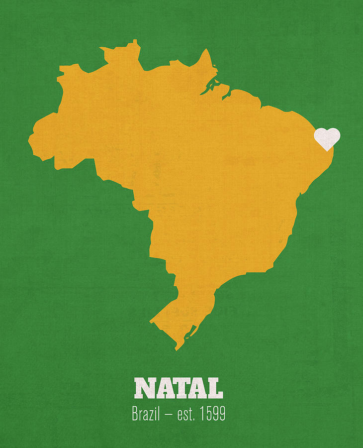 Natal Brazil Founded 1599 World Cities Heart Print Mixed Media by ...