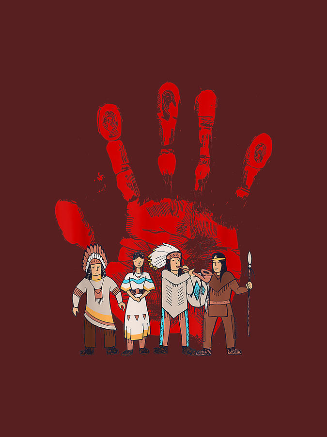 Native American Indigenous Red Hand Indian Blood Themed Drawing by ...