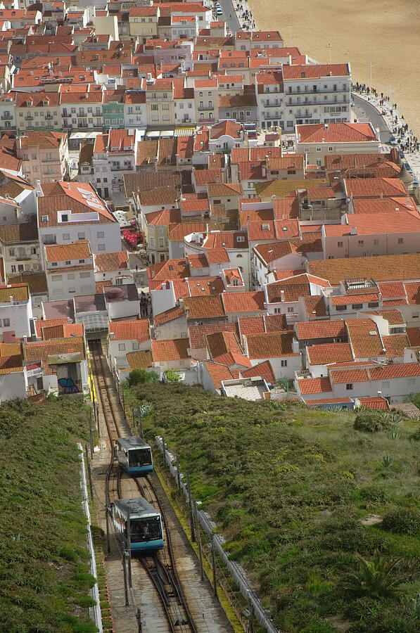 Nazare elevator and rooftops Photograph by Angelo DeVal - Fine Art America