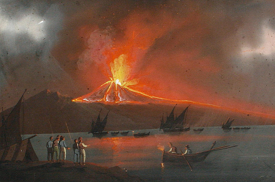 Neapolitan School 19th Century Vesuvius erupting at night Painting by ...