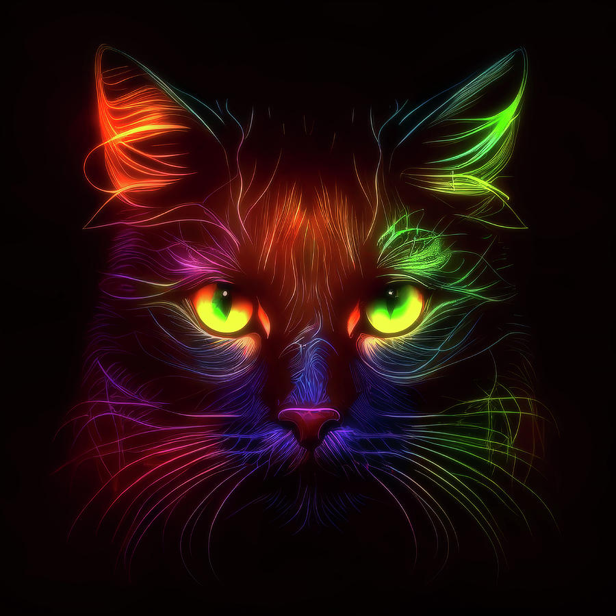 Neon Cat Digital Art By Vlastimil Sestak Fine Art America